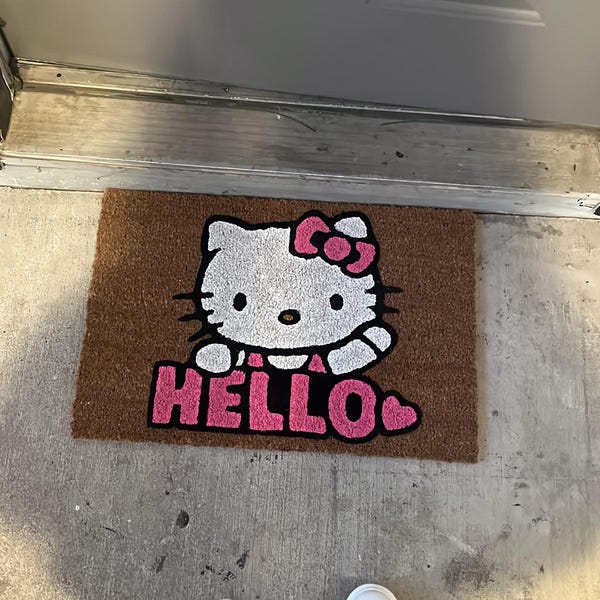 Hello Kawaii Inspired Doormat|16x24 Cute Pink Kitty Welcome Mat|cozy ...