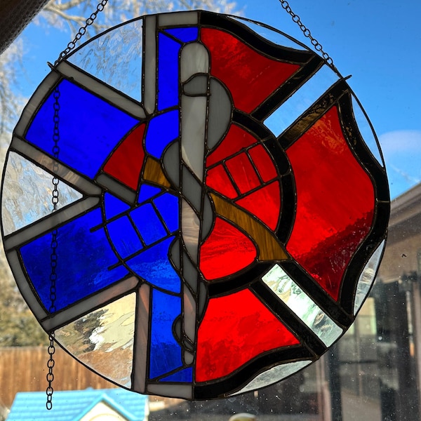 Stained Glass Firefighter Cross and EMS Star Pattern - Etsy
