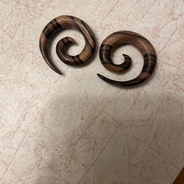 PAIR of Unique Organic Ebony Wood Spiral Tapers/plugs - Gauges 4g (5mm) Thru 0000 (12mm ...