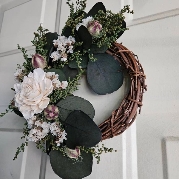 German Statice Wreath, Blue Globe Thistle Wreath, Dusty Miller Wreath ...