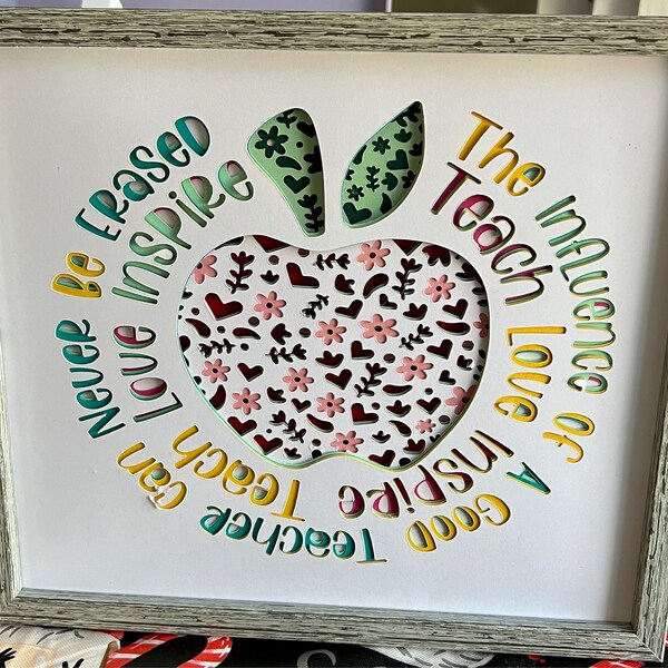 Teacher Inspire 3D Box Paper Cut Light Box Svg,teacher Life Shadow Box ...