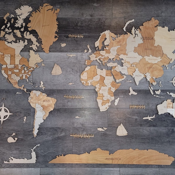 Digital File - World Map Wall Art for Glowforge Laser Cutter - 6' Wide ...