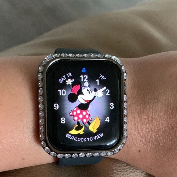 Iced Out Apple Watch Bezel Black Crystal Lab Diamond Cover Iwatch Bling ...