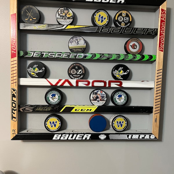 Hockey Puck Display-30 Pucks (made With Hockey Sticks, Hockey Room ...