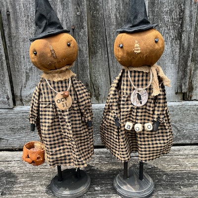 NEW Primitive Pumpkin Head Witch Doll With Puffy Stars DIGITAL PATTERN ...