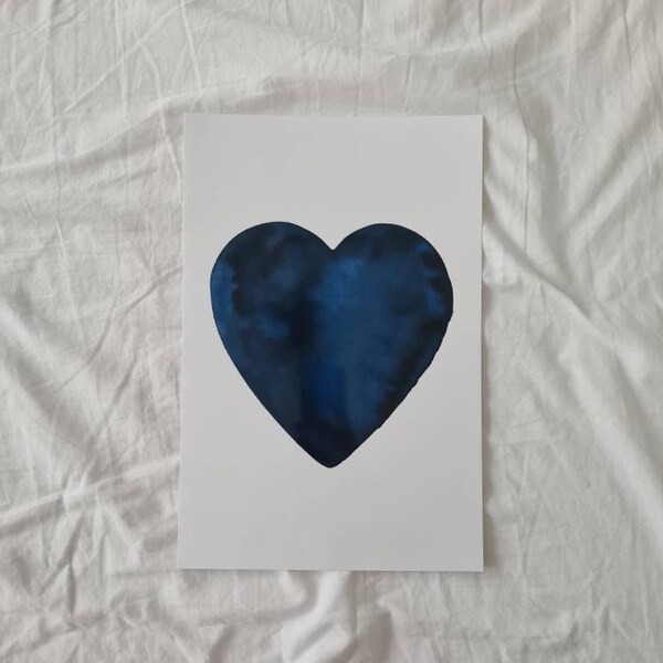 Navy Blue Heart Print, Love Printable Wall Art, Watercolor Hearts ...