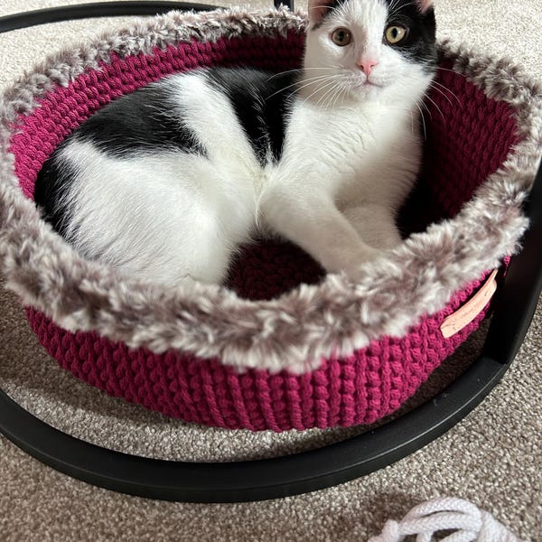 Crochet Cat Bed Handmade/cotton Basket for Cats,eco Pet Nest,cozy Cat ...