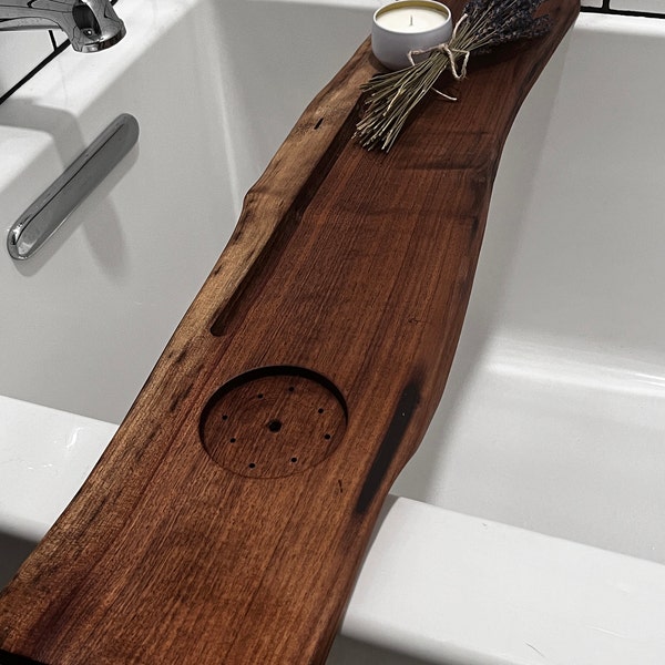 Live Edge Bath Caddy for Her - Wooden Bathtub Tray - Rustic Bath Tray ...