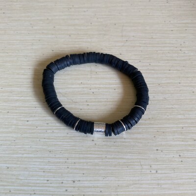 Brushed Gold Bar Bracelet Stackable Bracelet 6mm Heishi Beads Mothers Day Gift Neutral Bracelet ...