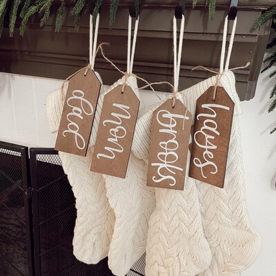 Hand Lettered Personalized Christmas Stocking Tags, Customized Stocking ...