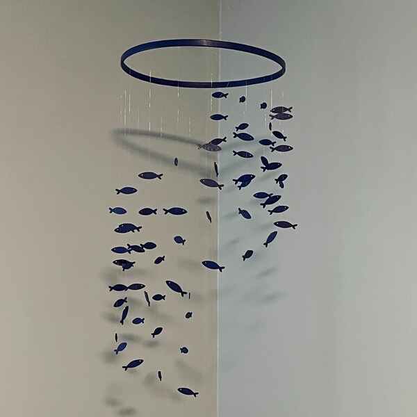 Blue Fish Baby Mobile, Marine Crib Mobile Nursery, Night Baby Mobile ...