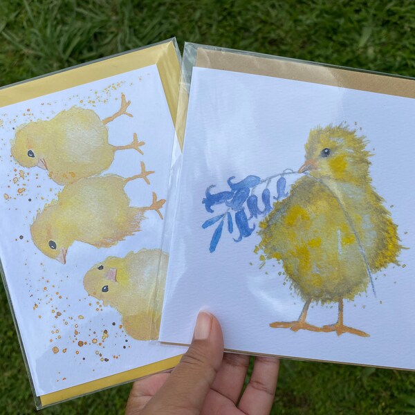 Chick Card. Chick With a Bluebell. Cute Chick Card. Easter Chick Card ...