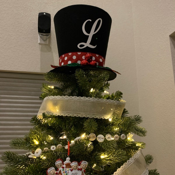 Frosty Snowman Top Hat Christmas Tree Topper: Holly Berry Decor - Etsy