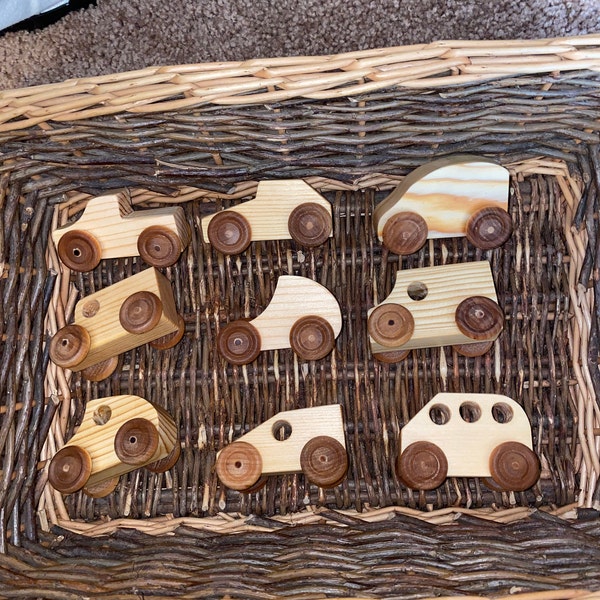 Mini Wooden Toy Car Set of 9 - Etsy