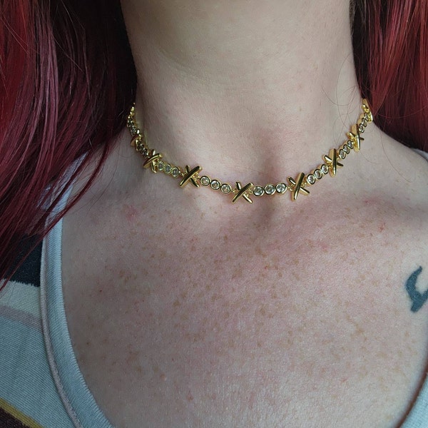 Gemma Owen XO Necklace: 18k Gold Plated Cubic Zirconia Collar - Etsy