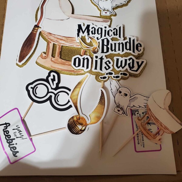 MAGICAL BUNDLE CAKE Topper Gold Baby Blue Pink Owl Broom Magic Lightning - Etsy