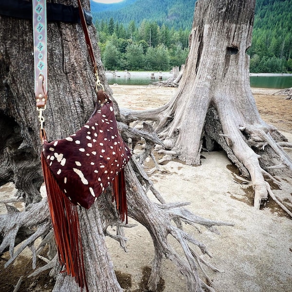 Double Fringe 15x15 Axis Print Cowhide Purse - Etsy