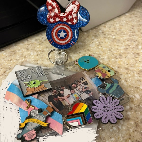 Flower Sky Badge Buddy, Glitter Custom Badge Buddy, Medical Gifts - Etsy