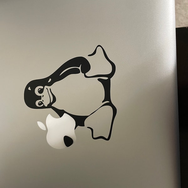 Penguin Bites the Apple MacBook Sticker Linux Tux Decal - Fits Both Old ...