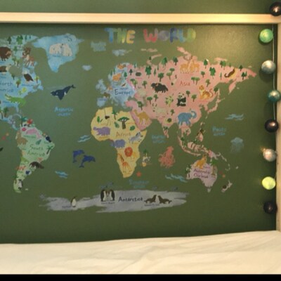Decowall Dlt 1615 Animal World Map Wall Stickers Etsy