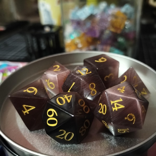 Viking Natural Tiger Eye Stone Dnd Dice Set |gemstone Dice Set ...