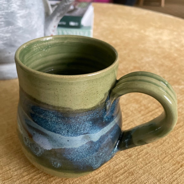 Handmade Boho Pottery Coastal Mug 14 Oz Turquoise Stoneware Mug ...