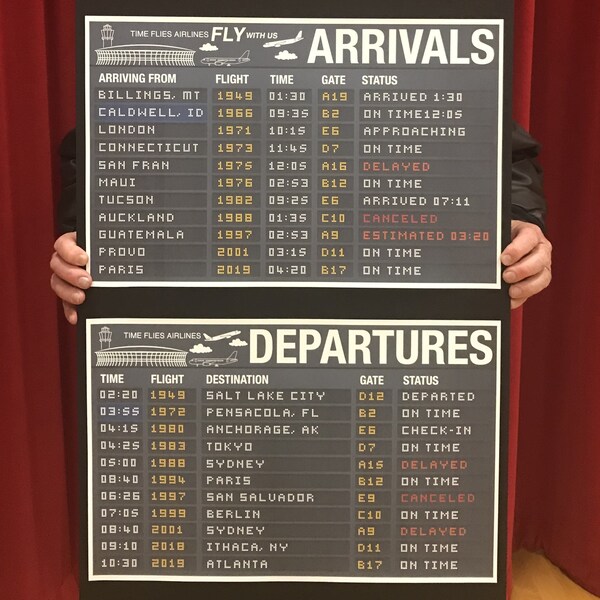 Airplane Party 11x17 Poster, Departure & Arrivals, 2 Poster/sign SET ...