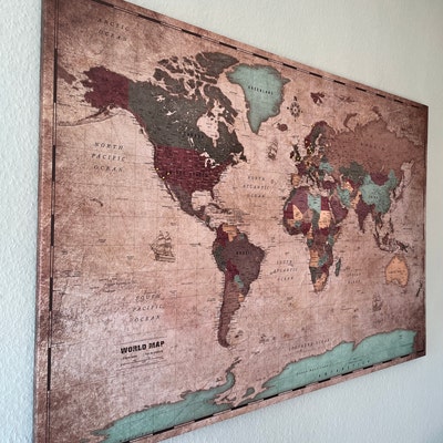 Personalized World Map Push Pin Map Pinboard Cork Canvas Print Gift for ...