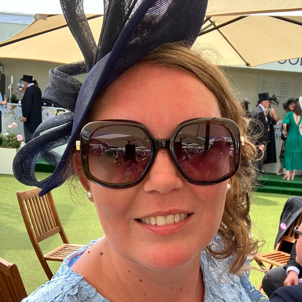 Large Navy Blue Feather Fascinator Hat Big Teardrop Wedding Ladies Day ...