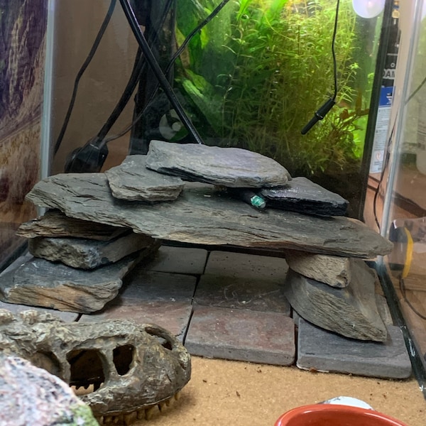 Natural Slate Rock Cave Fish Tank Aquarium Decor for Reptiles, Spiders ...