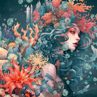 38 PNG Watercolor Underwater Witch Clipart Bundle, Under the Sea ...