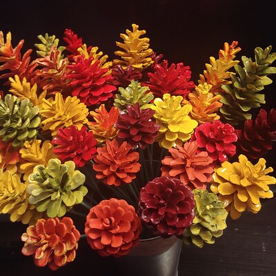 Fall Pine Cone Flowers, ONE DOZEN, ORIGINAL, on 12-inch Stems ...