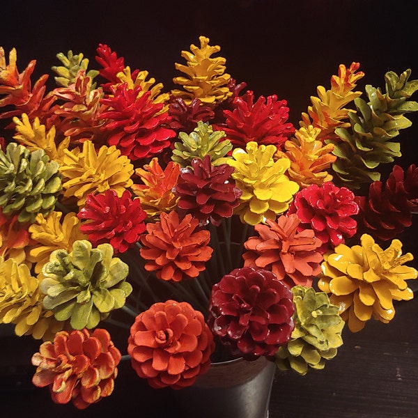 Fall Pine Cone Flowers, ONE DOZEN, ORIGINAL, on 12-inch Stems ...