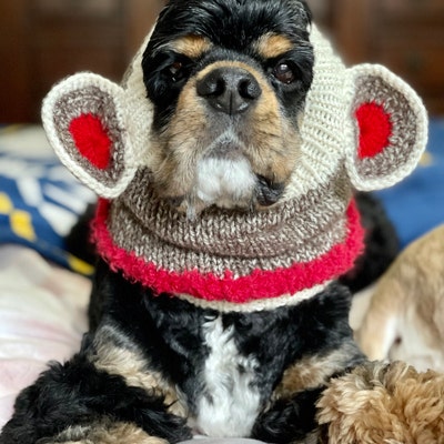 Sock Monkey Dog Snood Hand Knit Long Ear Covering Cold Weather Snood 3 ...
