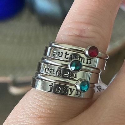Stackable Name Ring / Name & Birthstone Ring Set / Stackable Ring Set ...