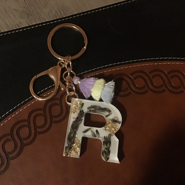 Lavender Keychain With Tassel | Floral Keychain | Letter Keychain ...