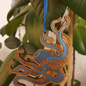 Octopus Pyrography Art Keepsake on Solid Wooden Pebble Each - Etsy