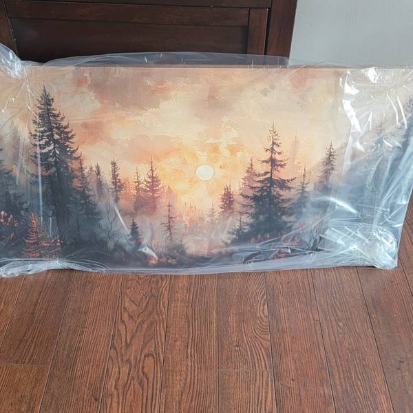 Full Moon Pine Tree Forest Canvas Painting, Moonlit Forest Canvas ...