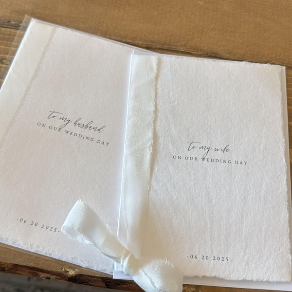 Custom Handmade Paper Wedding Day Cards/vow Cards With Silk Ribbon and ...