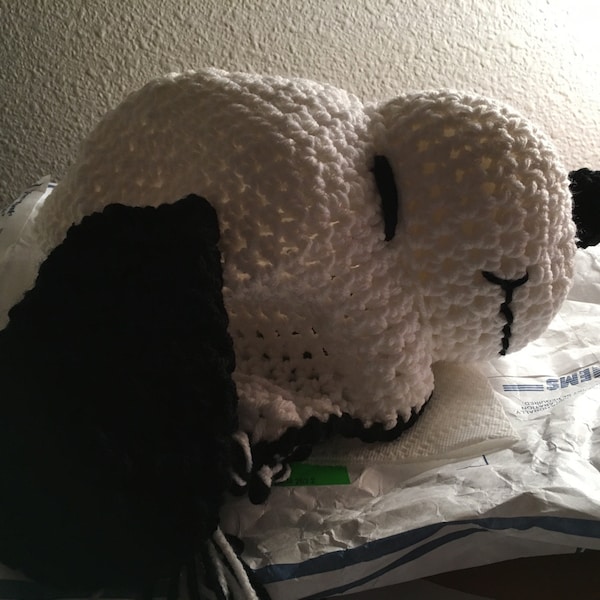Crochet White and Black Dog Snoopy Inspired Hat, Beanie, Stocking Cap ...