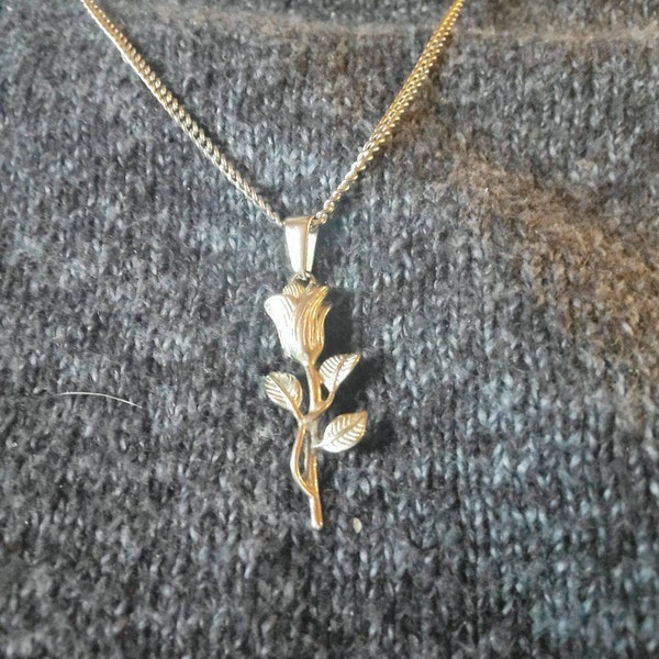 18k Gold Rose Pendant Chain Mens Rose Necklace Gold Rose Pendant ...