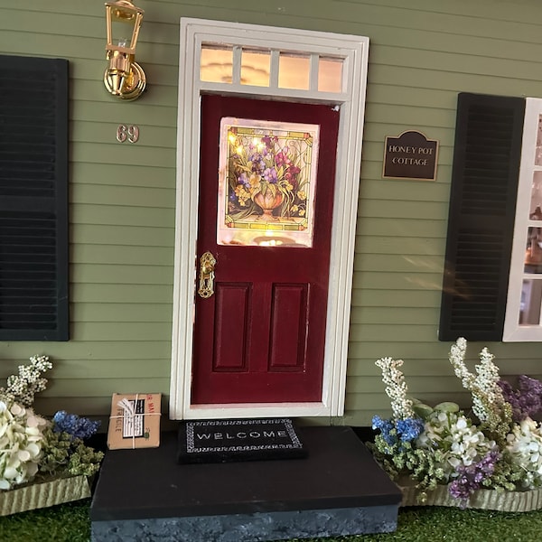 Dollhouse Miniature - Blooming Vines Floral Stained Glass Single Door ...