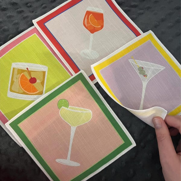 Cloth Napkin Set for Bar Cart Hostess Gift Reusable Bar Napkin Cocktail ...