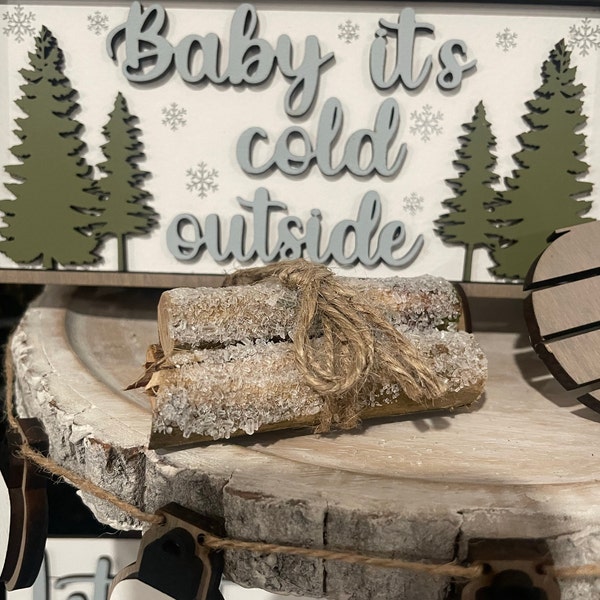 Christmas Tiered Tray Decor, Mini Wood Log Bundle, Rustic Decor, Mini ...