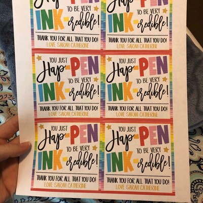 Pen Thank You Gift Tags, Hap-pen to Be Ink-credible, Teacher Staff ...