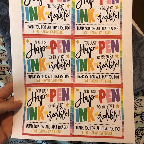 Pen Thank You Gift Tags, Hap-pen to Be Ink-credible, Teacher Staff ...