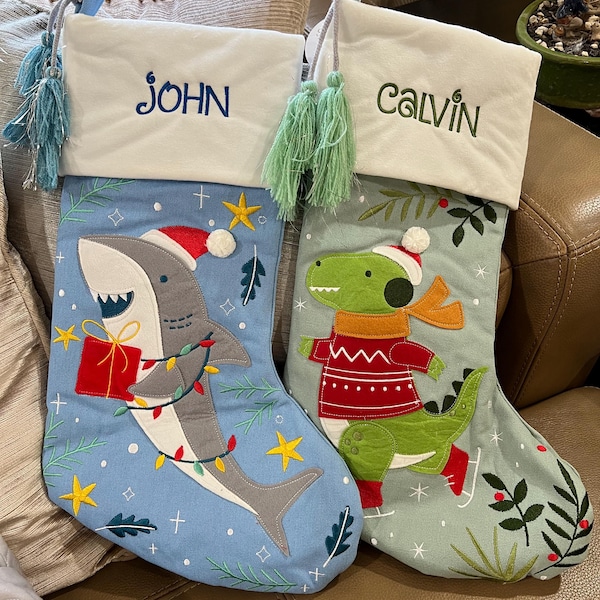 Shark Stocking, Boy Christmas Stocking, Blue Christmas Stocking, Baby's ...