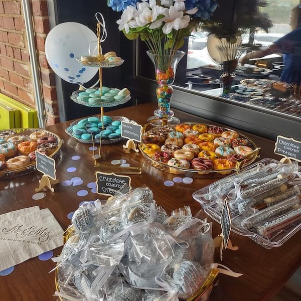 Pink Grey Gray Pearl Birthday Party Sweets Table Set Chocolate Covered ...