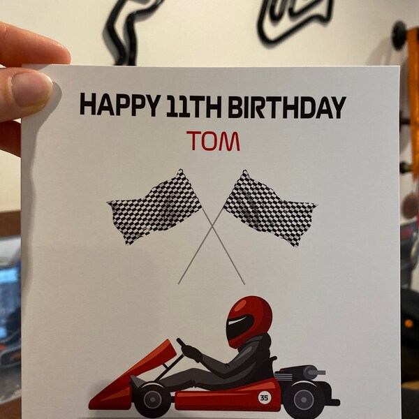 Go Kart Birthday Card - Boys Race Car Card - Personalised Race Car Card ...