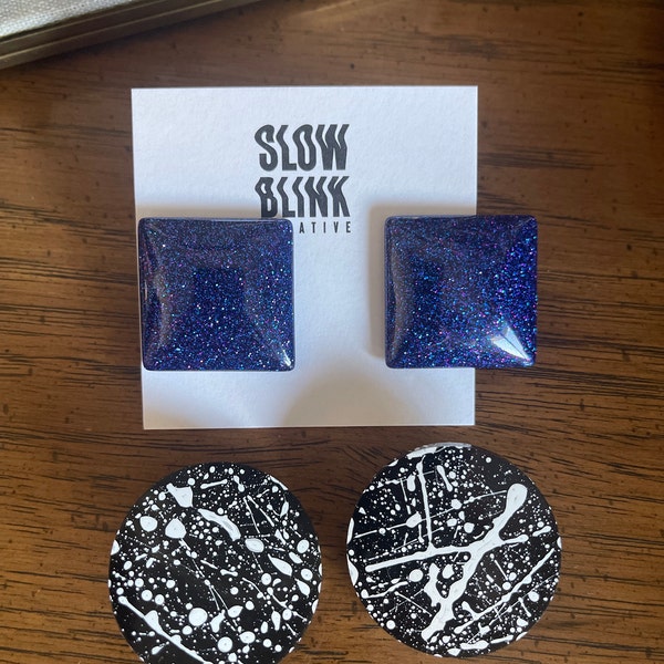 Lightning Bolt Earrings (large) - Black & Iridescent Blue, Funky ...